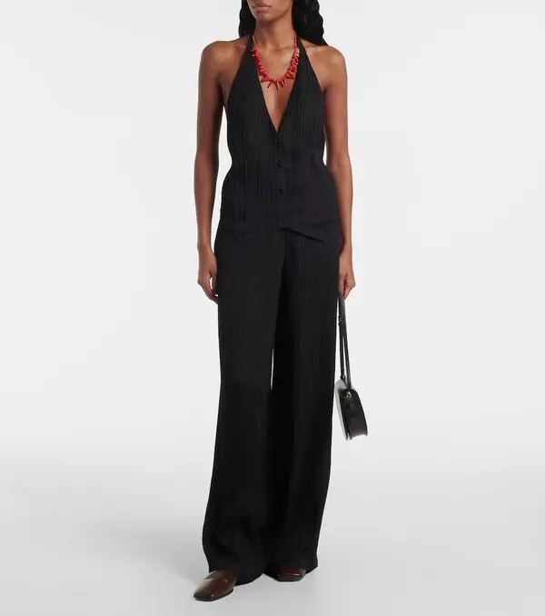 JOSEPH Suez Pleated Halterneck Vest - Black