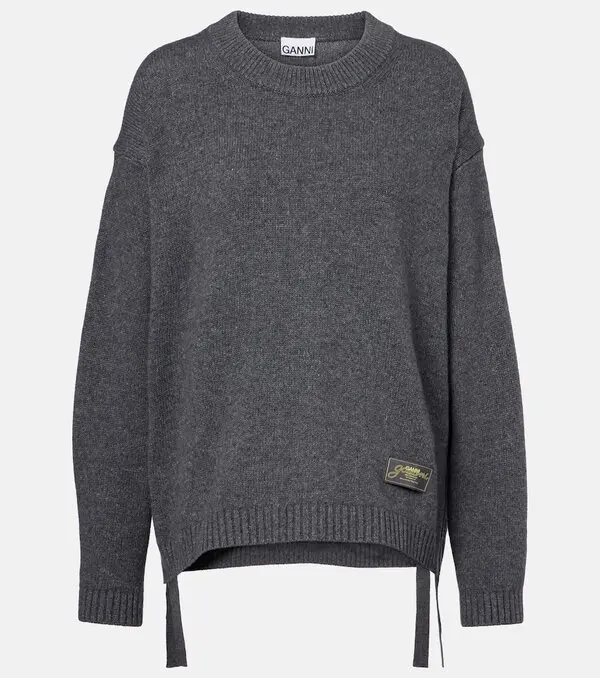 GANNI Logo Wool-blend Sweater - Grey