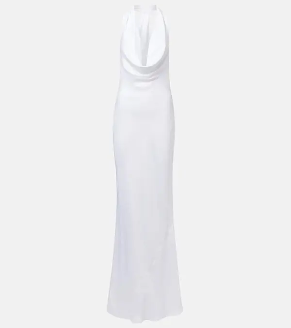 Norma Kamali Halterneck Draped Gown - White