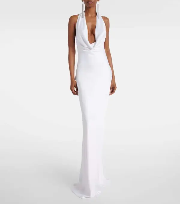 Norma Kamali Halterneck Draped Gown - White