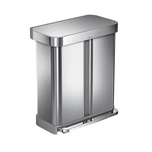 SIMPLEHUMAN 58l Recycler Rectangular Step Can - Brushed
