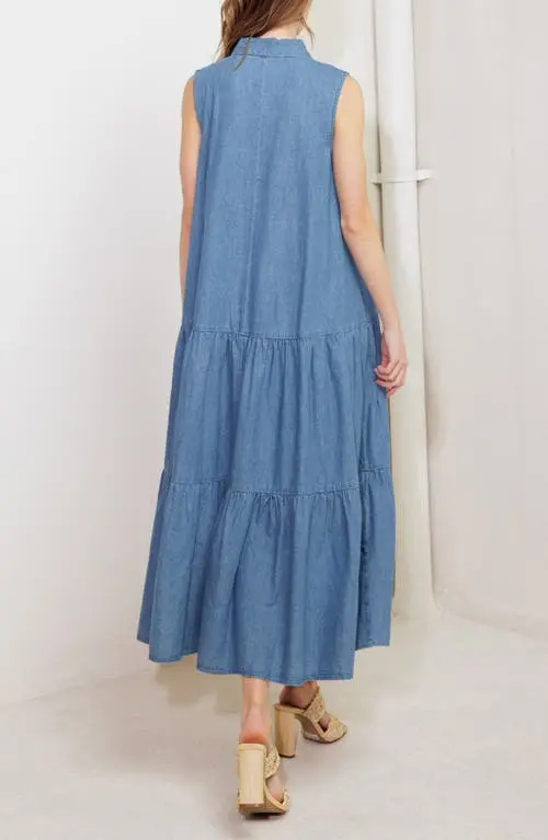 FREEMARKET Ruffle Tiered Denim Shirtdress
