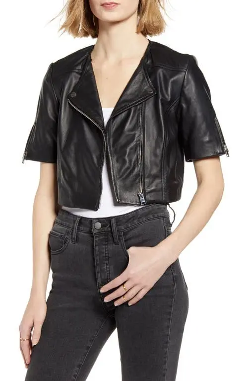LAMARQUE Kirsi Cropped Biker Jacket - Black