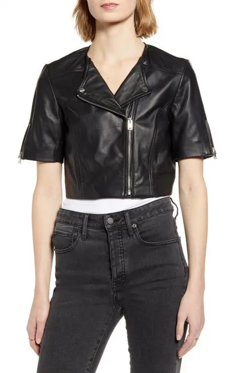LAMARQUE Kirsi Cropped Biker Jacket - Black