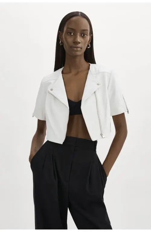 LAMARQUE Kirsi Cropped Biker Leather Jacket - White