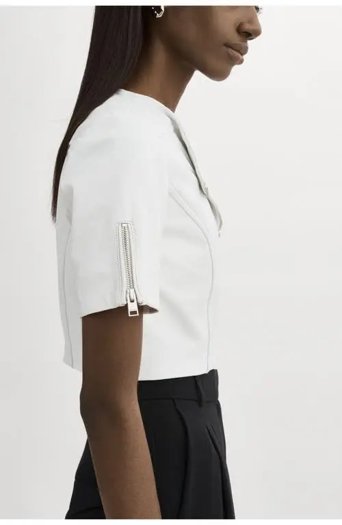 LAMARQUE Kirsi Cropped Biker Leather Jacket - White