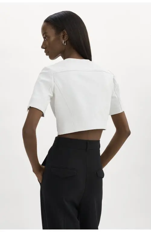 LAMARQUE Kirsi Cropped Biker Leather Jacket - White