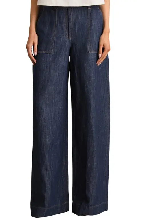 REISS Ashby Wide-leg Linen & Cotton Pants - Indigo