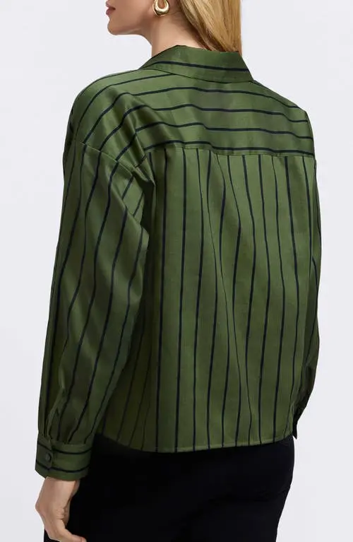 Foxcroft Marina Stripe Cotton Button-up Shirt - Basil Green/black
