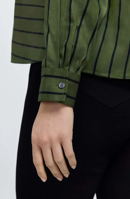 Foxcroft Marina Stripe Cotton Button-up Shirt - Basil Green/black