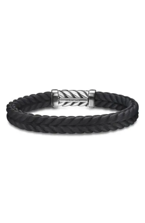 David Yurman Chevron Station Rubber Bracelet - Black/diamond