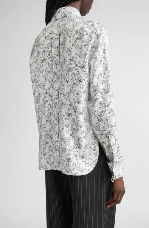 Max Mara Bow Print Silk Twill Shirt