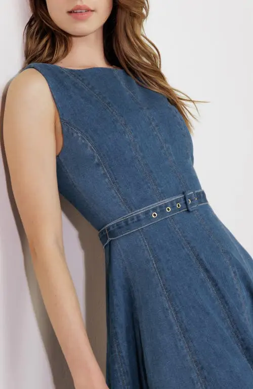 white christmas dresses Blue Deconstructed Belted Denim Dress main image 0