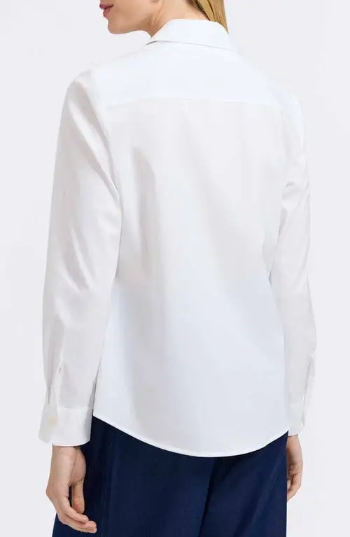 Foxcroft Cotton-blend Button-up Shirt With Leopard Trim - White