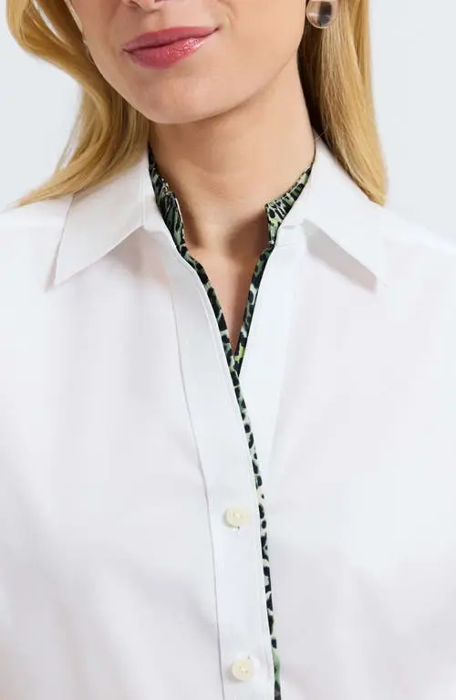 Foxcroft Cotton-blend Button-up Shirt With Leopard Trim - White