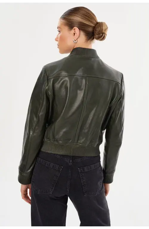 LAMARQUE Candace Leather Bomber Jacket - Dark Olive/heather Grey