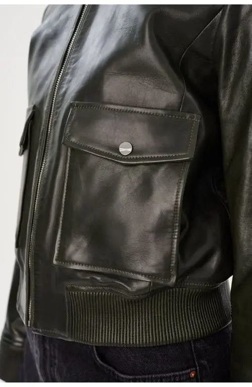 LAMARQUE Candace Leather Bomber Jacket With Removable Hood - Dark Olive/heather Grey