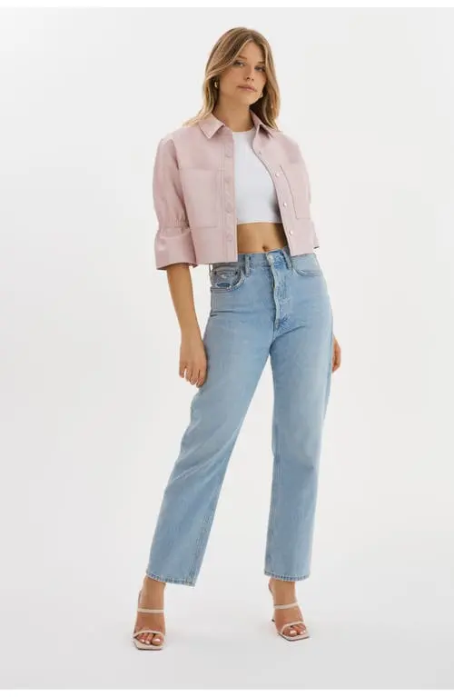 LAMARQUE Carolina Leather Ruffle Sleeve Jacket - Rose