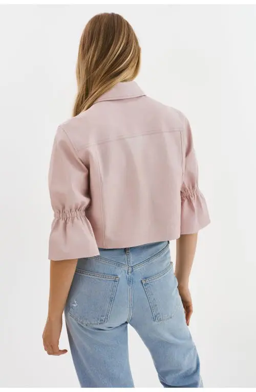 LAMARQUE Carolina Leather Ruffle Sleeve Jacket - Rose