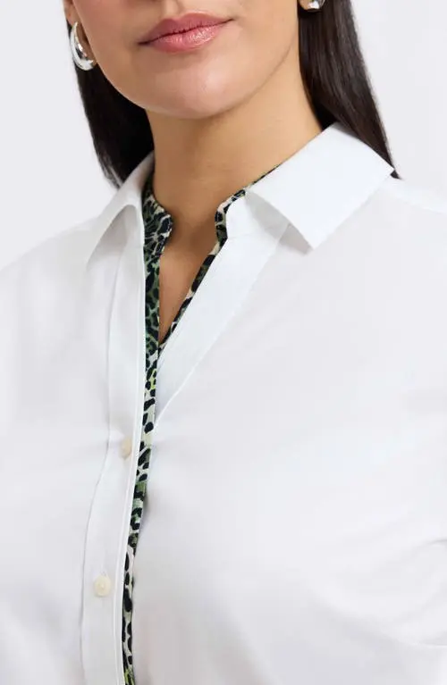 Foxcroft Marlee Leopard Trim Button-up Shirt