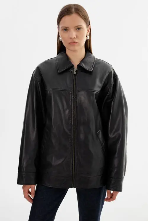 LAMARQUE Theia Leather Bomber Jacket - Black