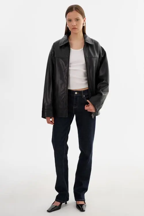LAMARQUE Theia Leather Bomber Jacket - Black