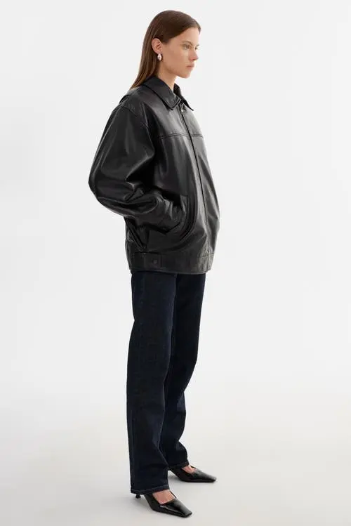 LAMARQUE Theia Leather Bomber Jacket - Black