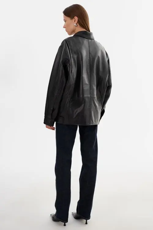 LAMARQUE Theia Leather Bomber Jacket - Black