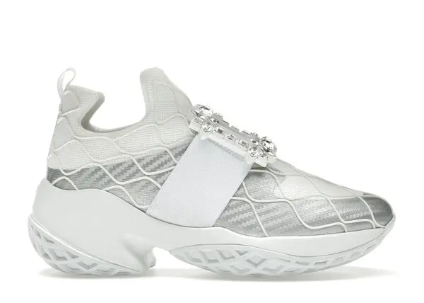 ROGER VIVIER Viv' Run Fabric Crystal Buckle Sneakers - Silver