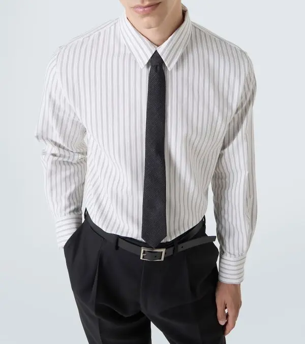Saint Laurent Cassandre Striped Cotton Poplin Shirt - White
