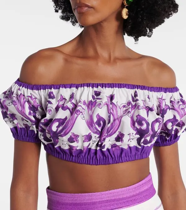 Dolce & Gabbana Majolica Print Cotton Crop Top