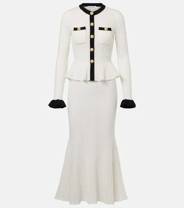 SELF-PORTRAIT Pointelle Peplum Midi Dress