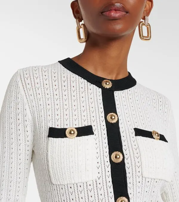 SELF-PORTRAIT Pointelle Peplum Midi Dress