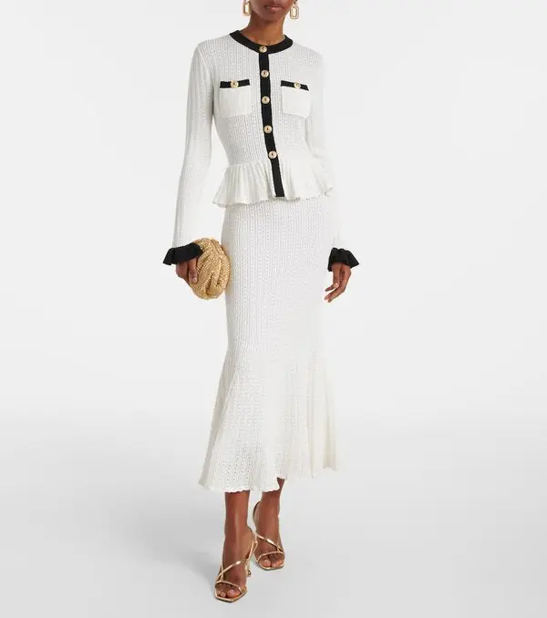 SELF-PORTRAIT Pointelle Peplum Midi Dress