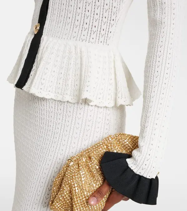 SELF-PORTRAIT Pointelle Peplum Midi Dress