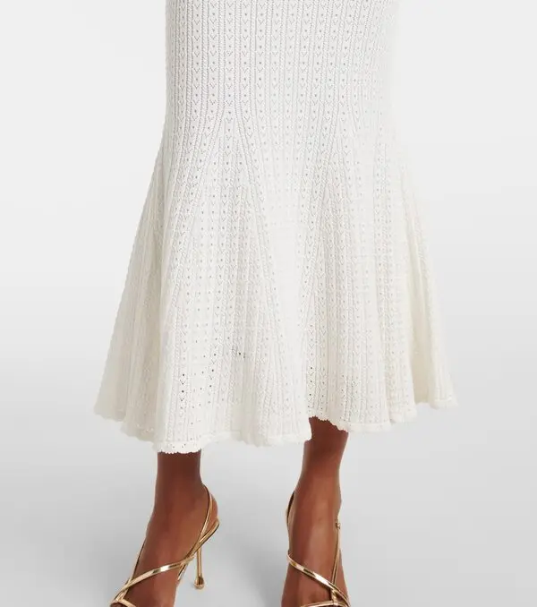SELF-PORTRAIT Pointelle Peplum Midi Dress