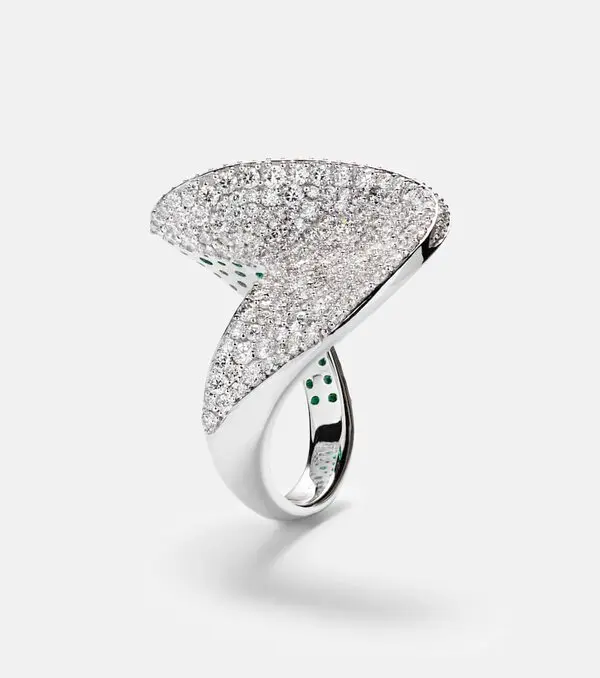 KAMYEN 18kt White Gold Diamond And Emerald Ring