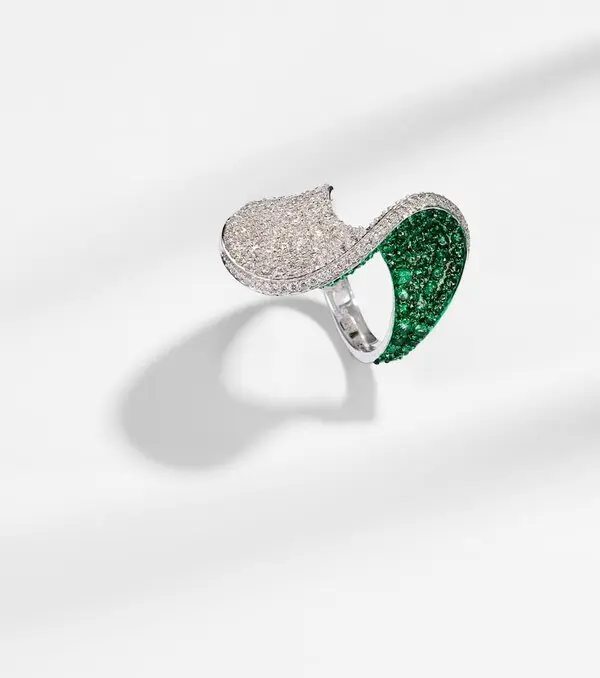 KAMYEN 18kt White Gold Diamond And Emerald Ring