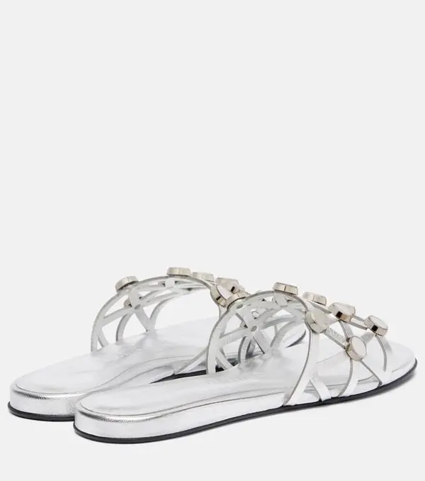 Attico Grid-embellished Leather Flat Sandals - Silver