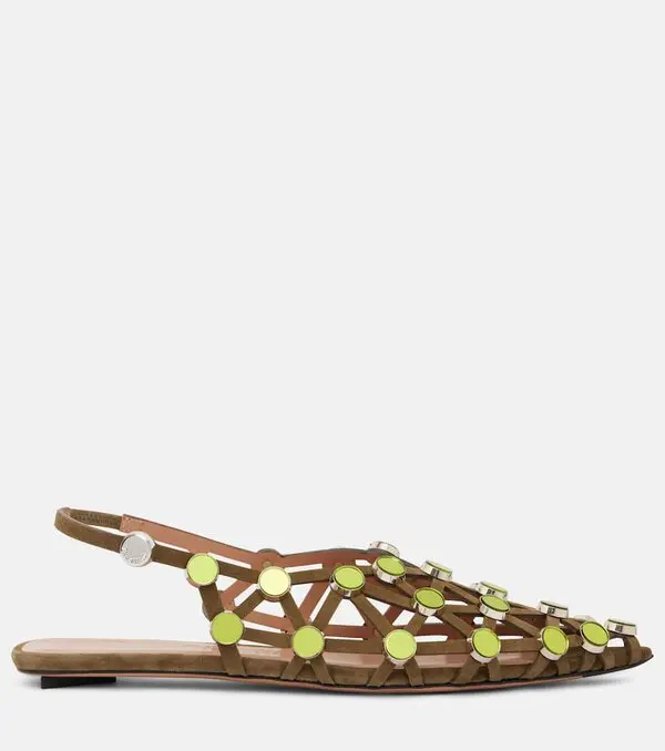 Attico Grid Embellished Ballet Flats - Brown
