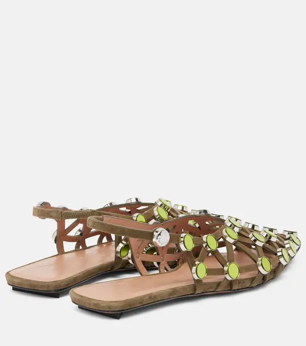 Attico Grid Embellished Ballet Flats - Brown