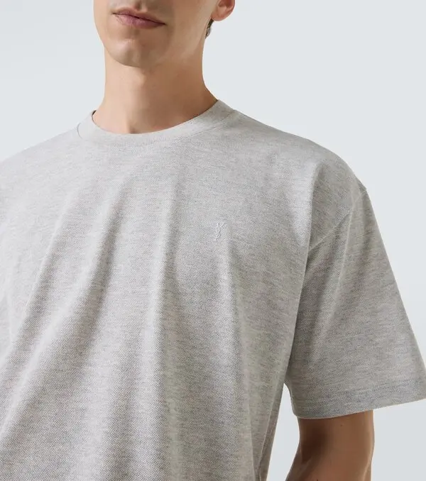 Saint Laurent Cassandre Cotton-blend T-shirt - Grey
