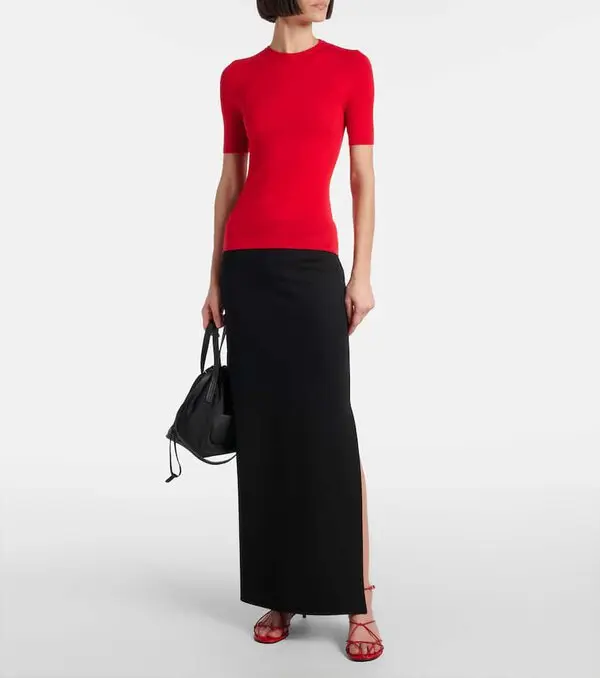 Khaite Celina Ribbed-knit Wool-blend Top - Red