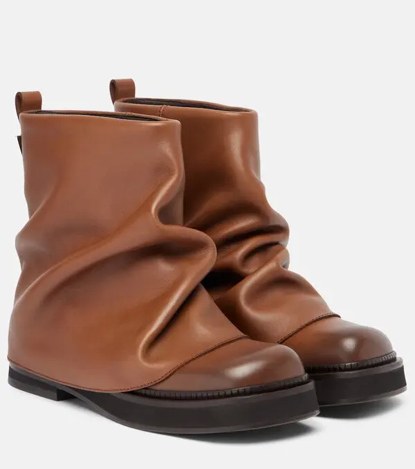 Attico Mini Robin Leather Combat Boots - Brown