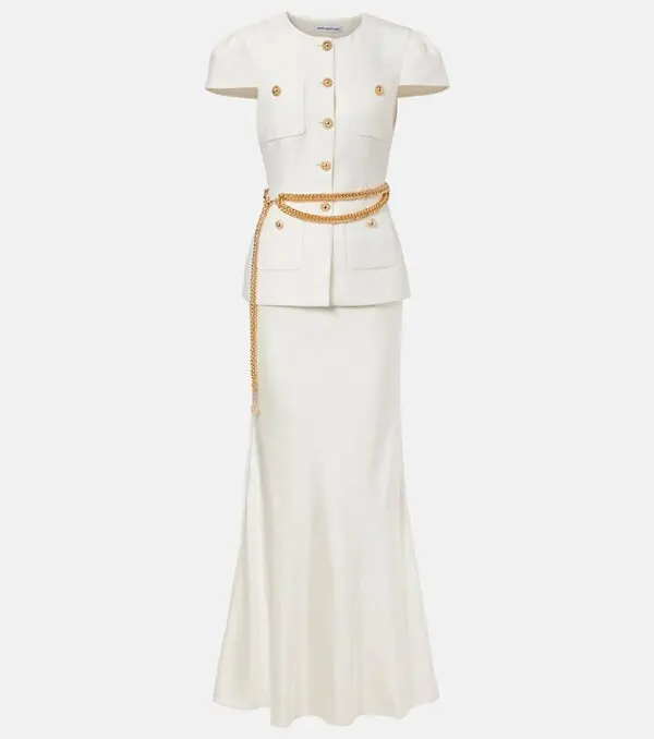 SELF-PORTRAIT Belted Taffeta Maxi Dress