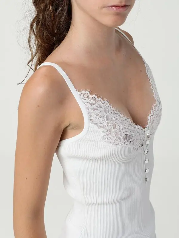 SELF-PORTRAIT Lace Trimmed Ribbed Tank Top