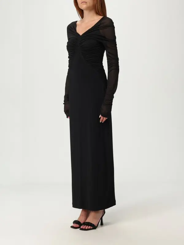 Max Mara Ruched Mesh Sleeve Maxi Dress