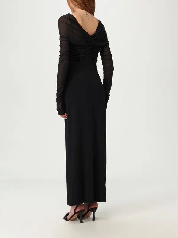 Max Mara Ruched Mesh Sleeve Maxi Dress