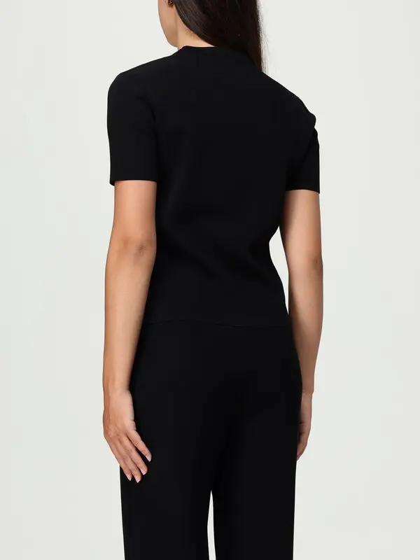 Max Mara Ribbed Knit T-shirt With Logo Detail - Black