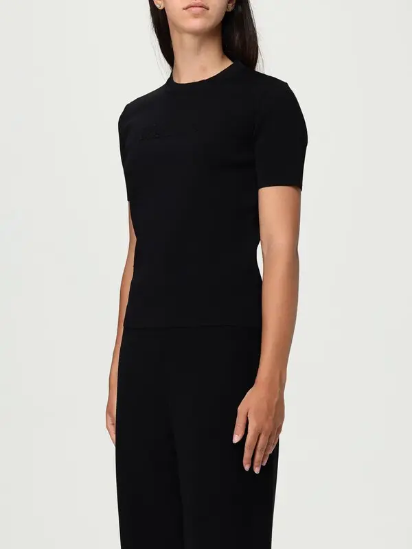 Max Mara Ribbed Knit T-shirt With Logo Detail - Black